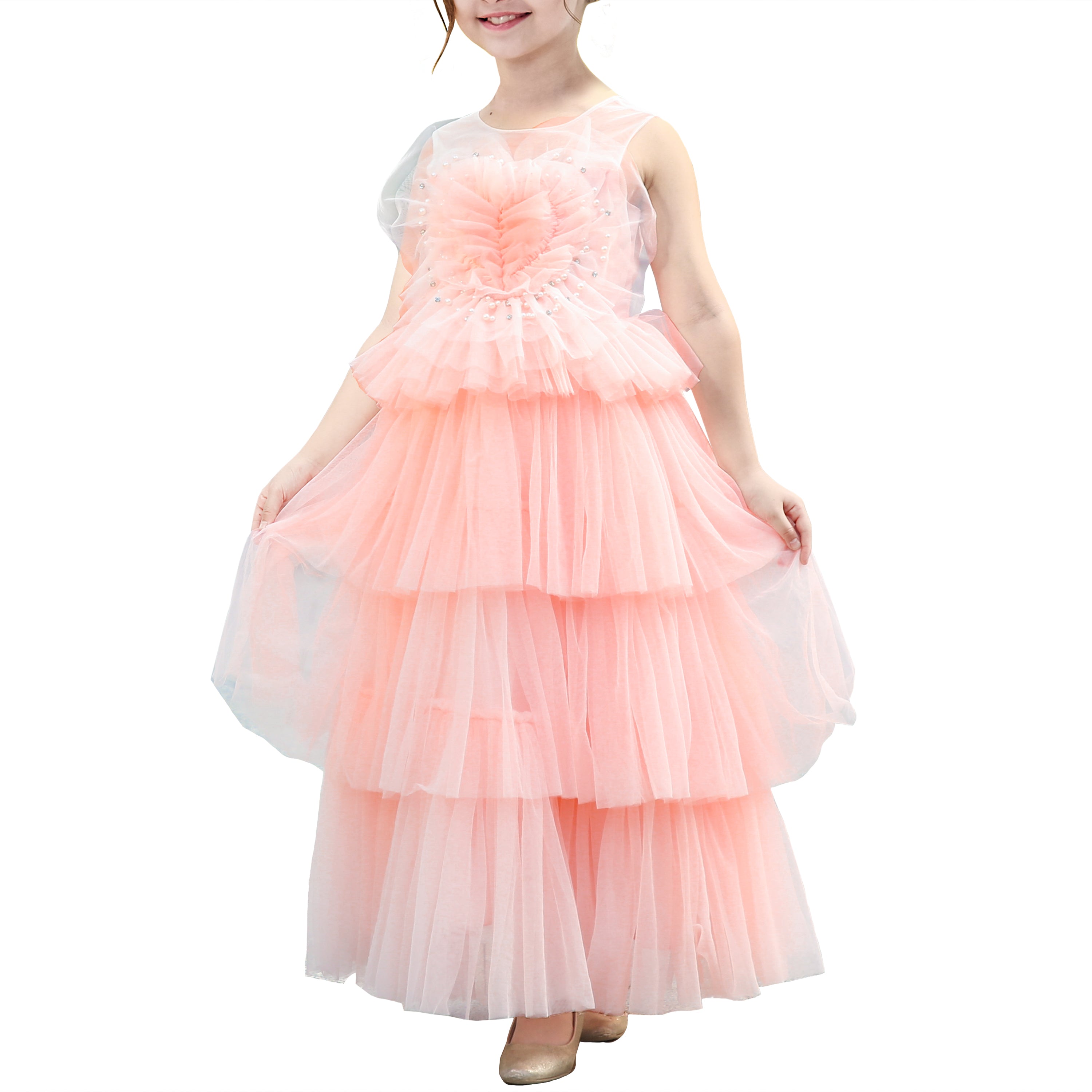 Girls Dress Lace Layered Ruffle Wedding Birthday Hollow Back – Sunny ...
