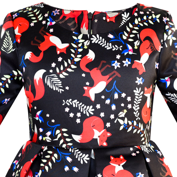 Girls Dress Red Fox Stain Flare Dress 3/4 Sleeve – Sunny Fashion