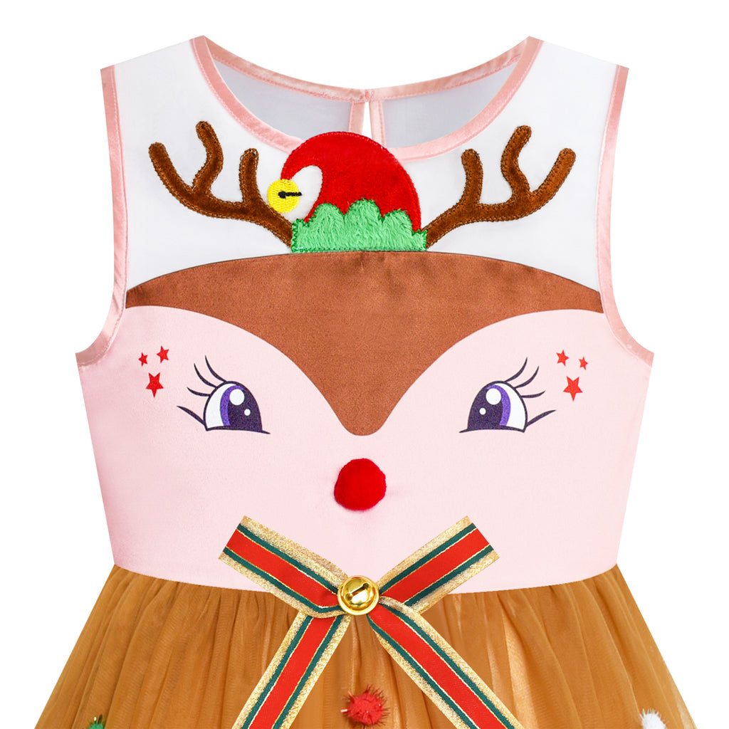 Kelly's Kids Fall Christmas Dresses For Girls Kids Xmas Smiley Reindeer ...